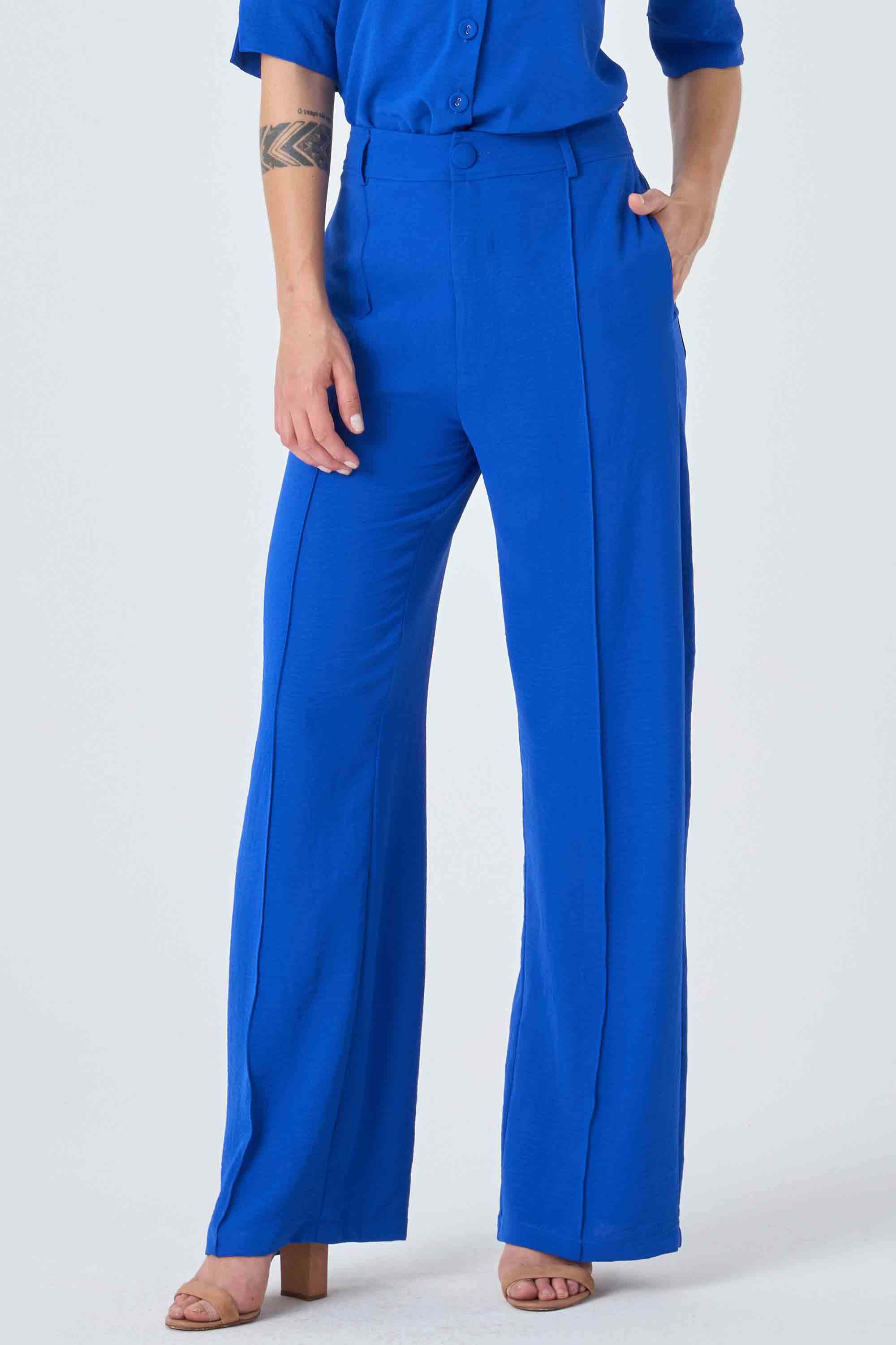 Calça Wide Leg Azul Royal