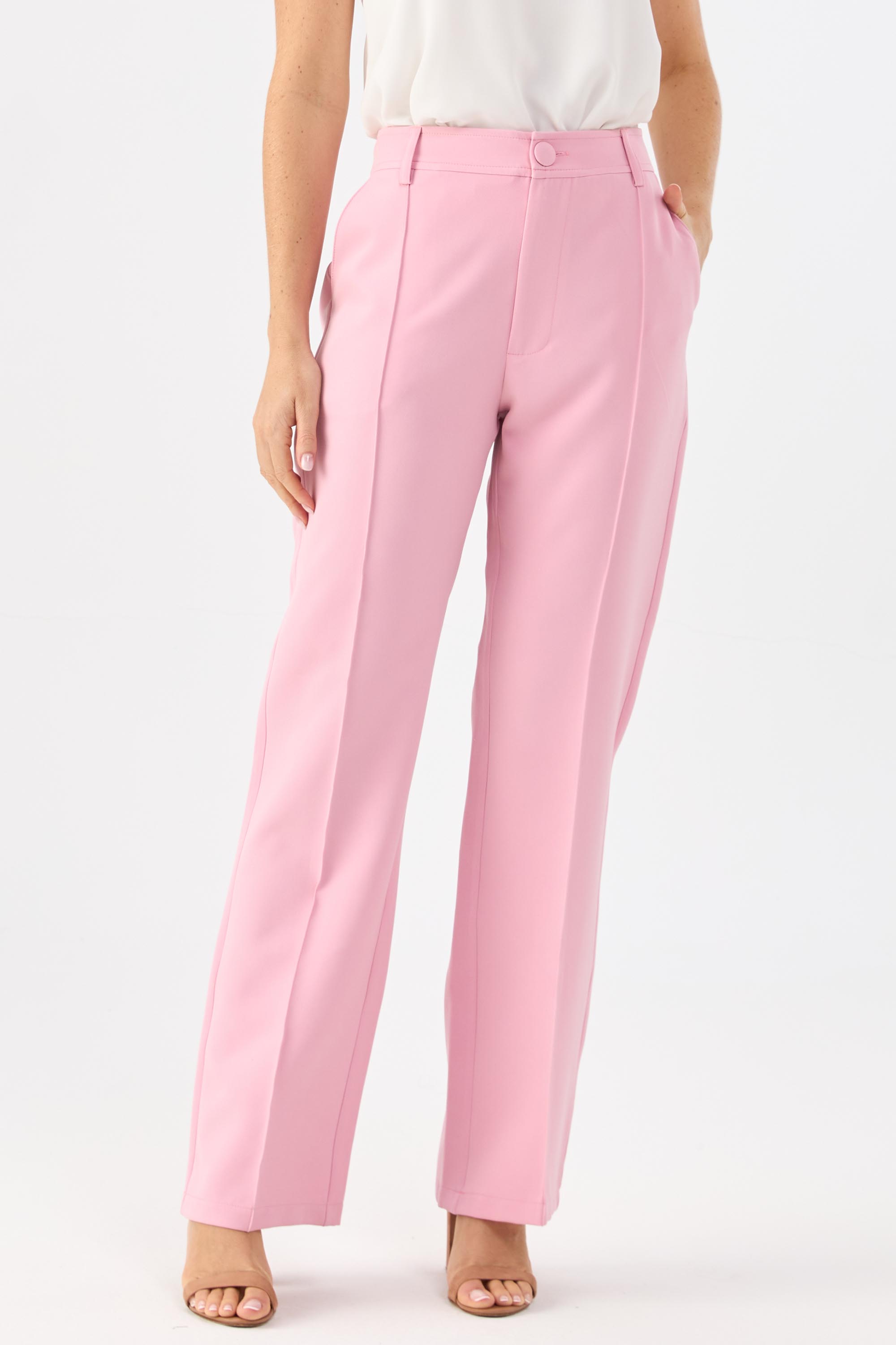 Calça Social Wide Leg Feminina Rosa